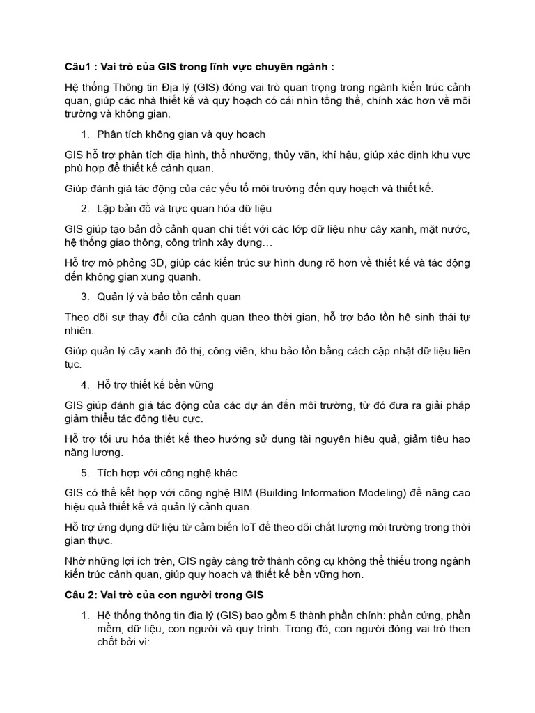 Câu1: Vai Trò C A GIS Trong Lĩnh V C Chuyên Ngành | PDF