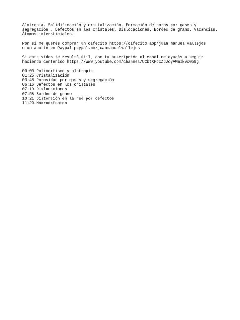 Cristalización y Defectos en Los Cristales. Dislocaciones, Vacancias y ...