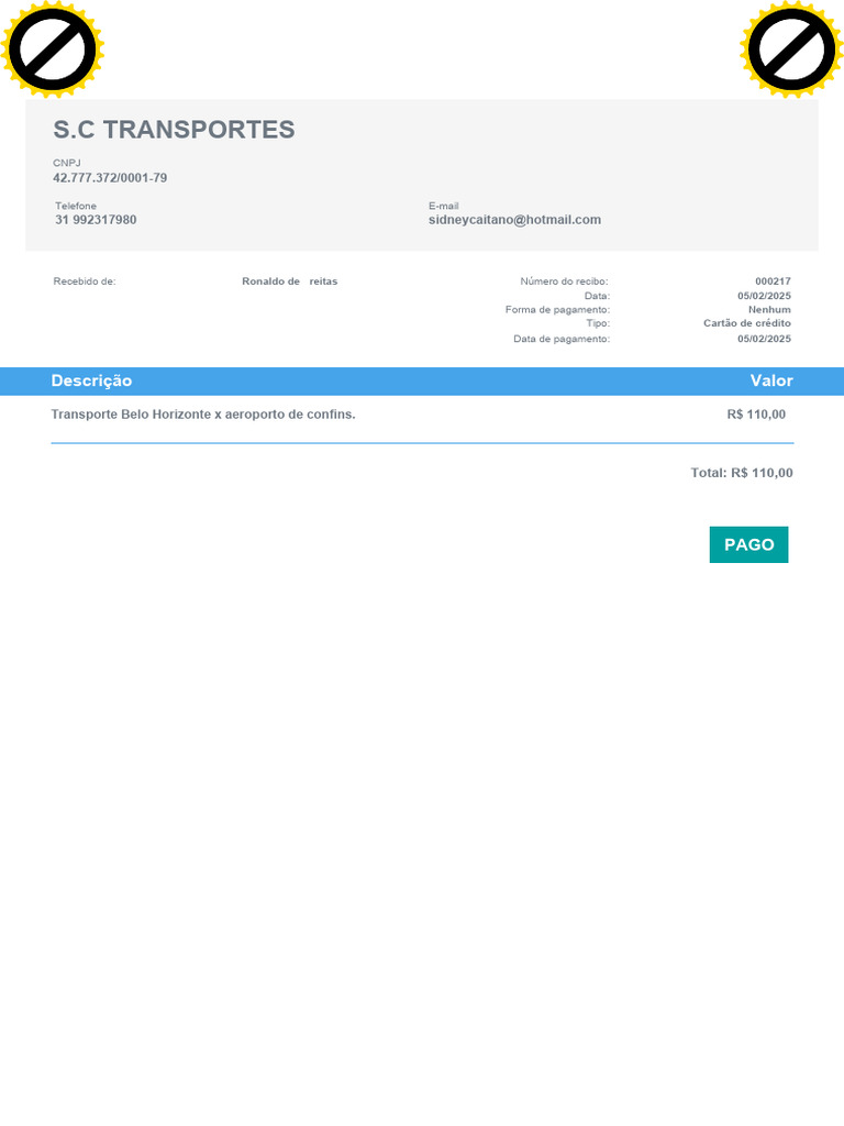 Recibo Taxi1 Sem Marca Dagua | PDF | Tecnologia bancária | Pagamentos