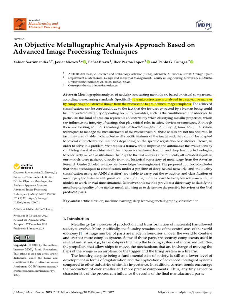 An Objective Metallographic Analysis Approach Based On Advanced Image Processing Techniques ...
