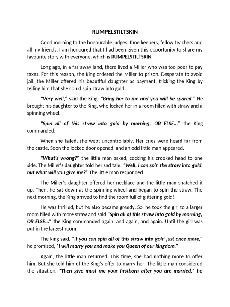 RUMPELSTILTSKIN | PDF | Fairy Tales | Folklore