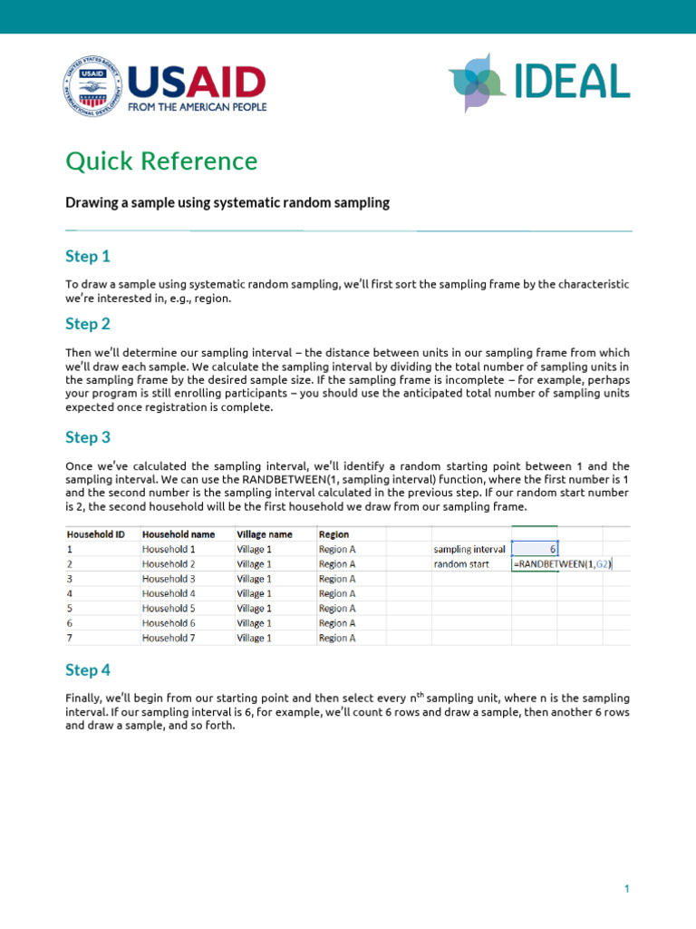 Quick Reference - Drawing A Sample Using Systematic Random Sampling.508 ...