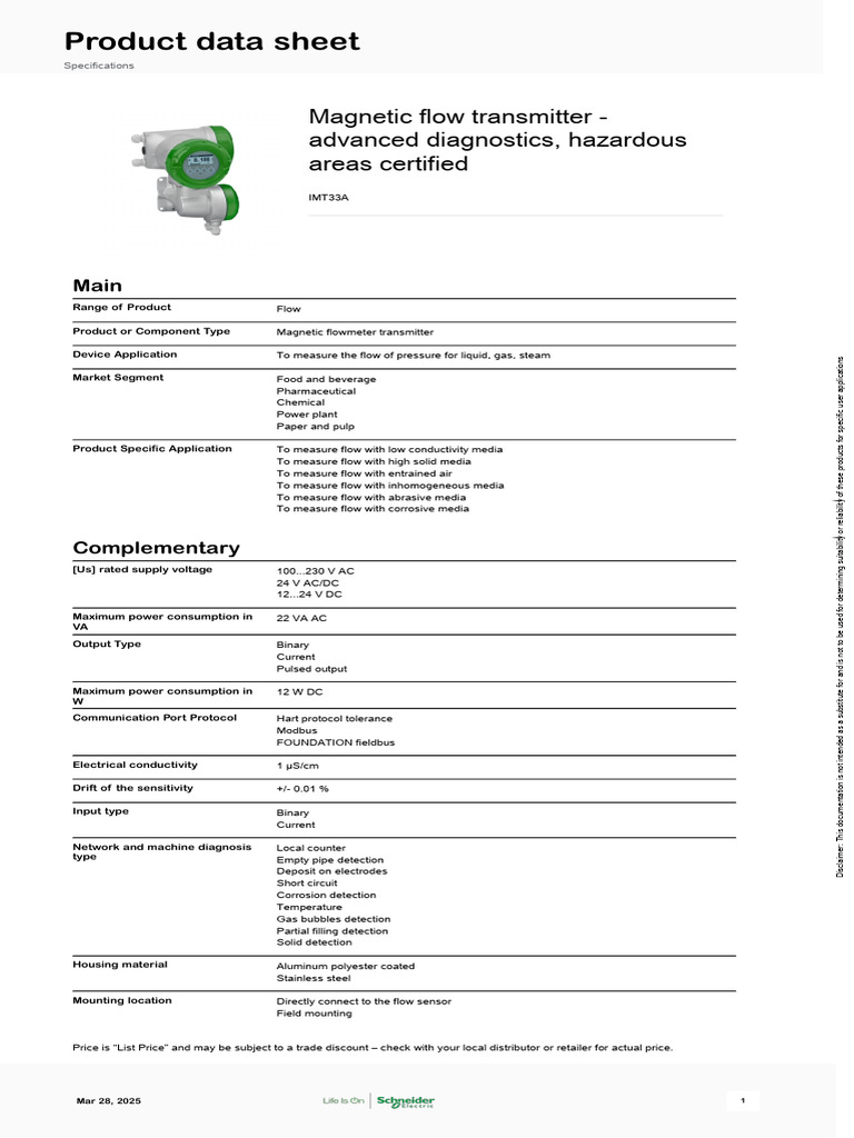 Schneider Electric_Foxboro-Flow-Meters_IMT33A | PDF | Flow Measurement | Electricity