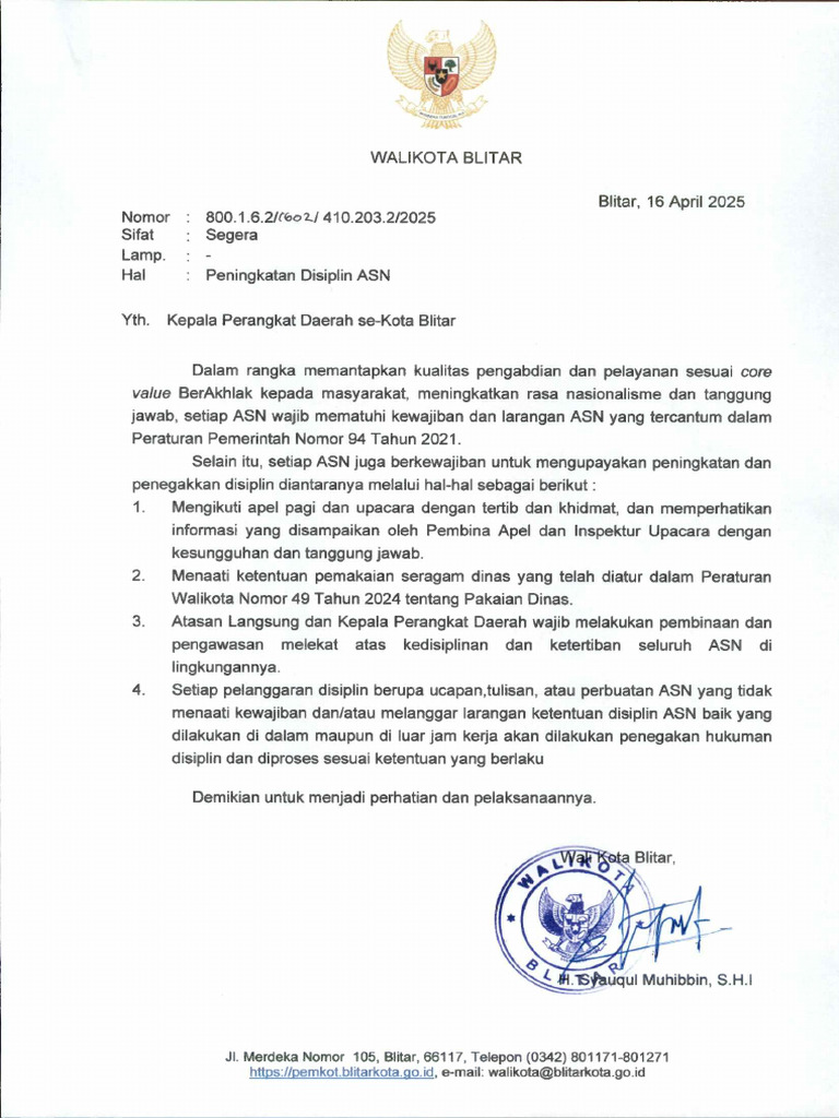 Peningkatan Disiplin ASN di Blitar | PDF