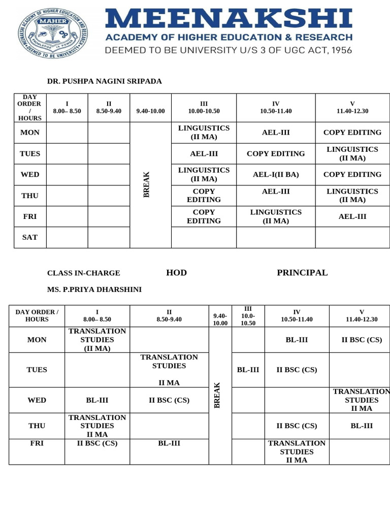 Ba and Ma English Time Table Revised | PDF