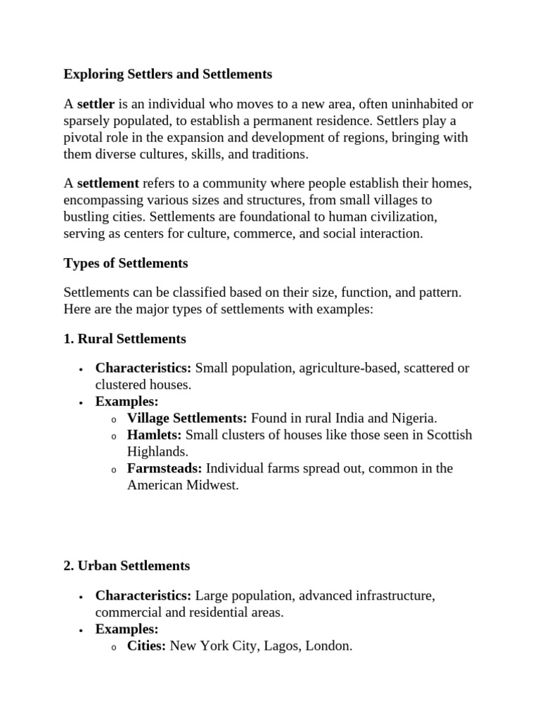 Exploring Settlers and Settlements | PDF