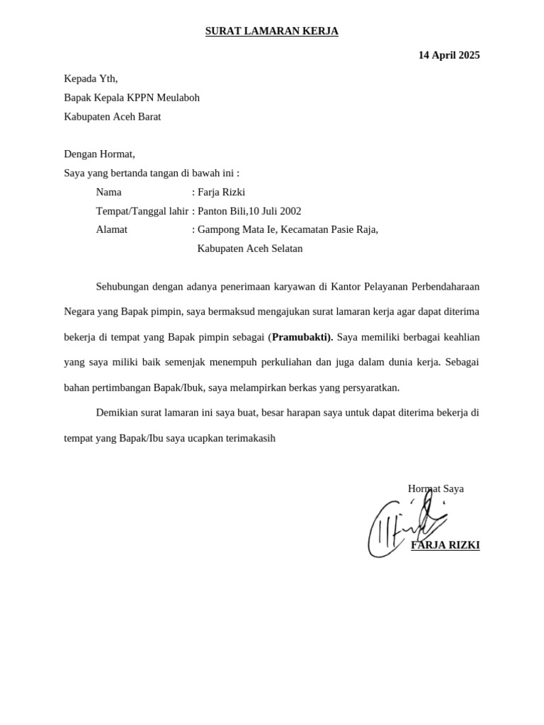 Surat Lamaran Kerja | PDF