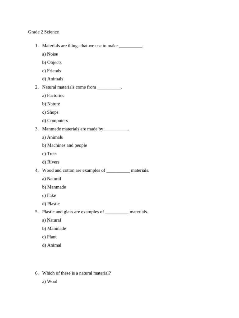 Grade 2 Science Exam Questions | PDF | Foods | Healthy Diet