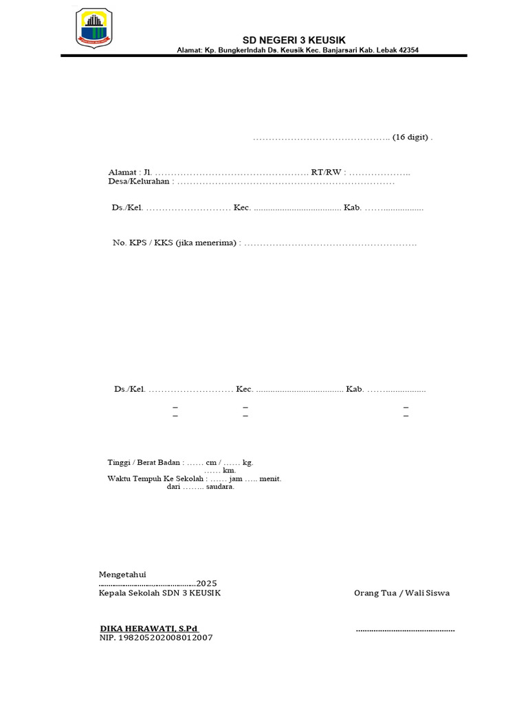 Formulir SPMB SDN 3 Keusik | PDF