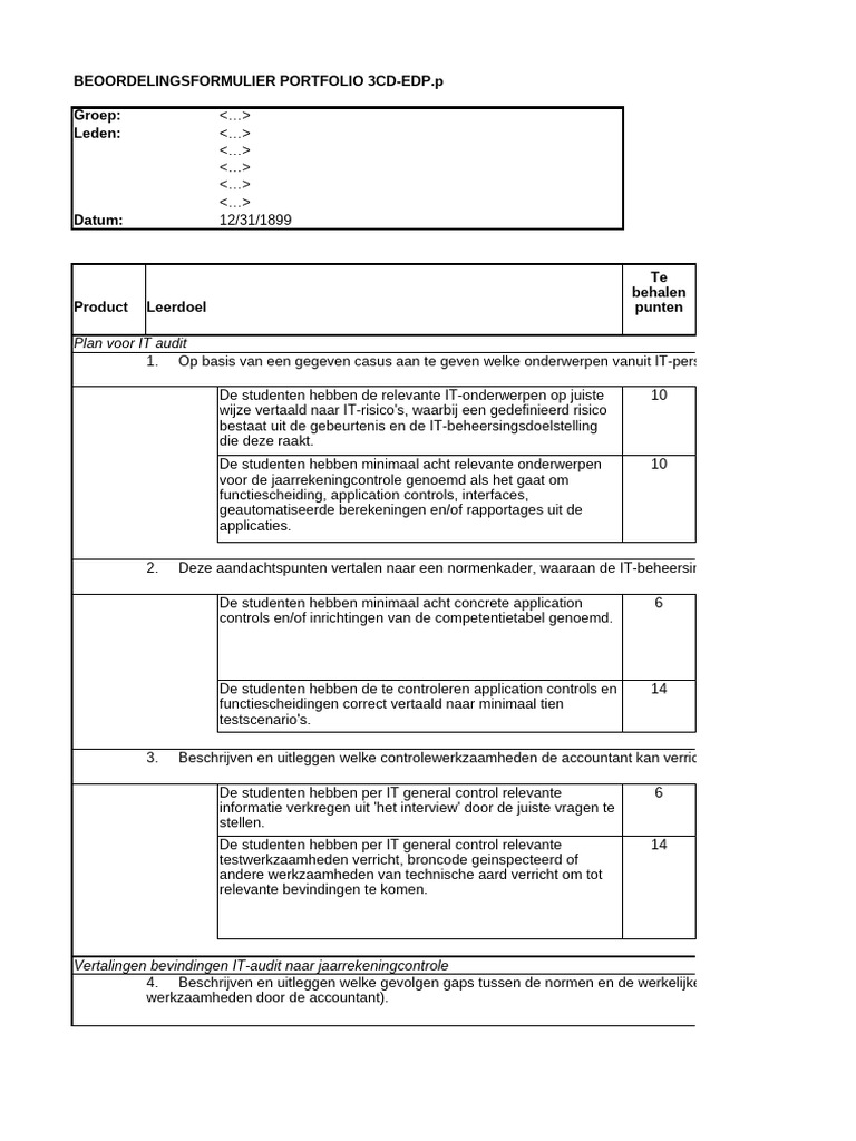Beoordelingsformulier 3CD-EDP 2024-2025 | PDF