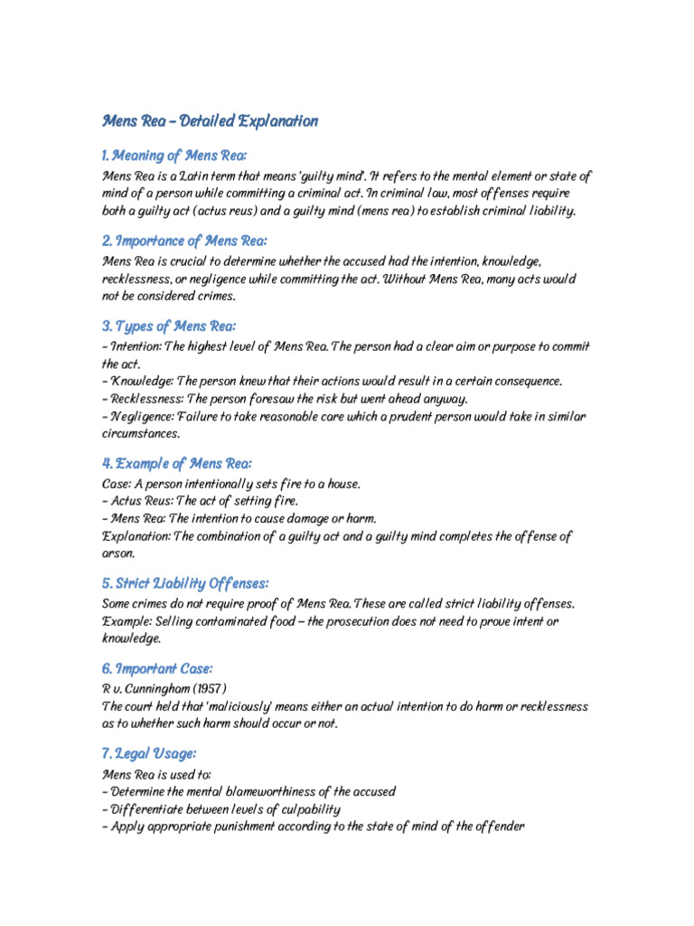 Mens Rea Explanation | PDF