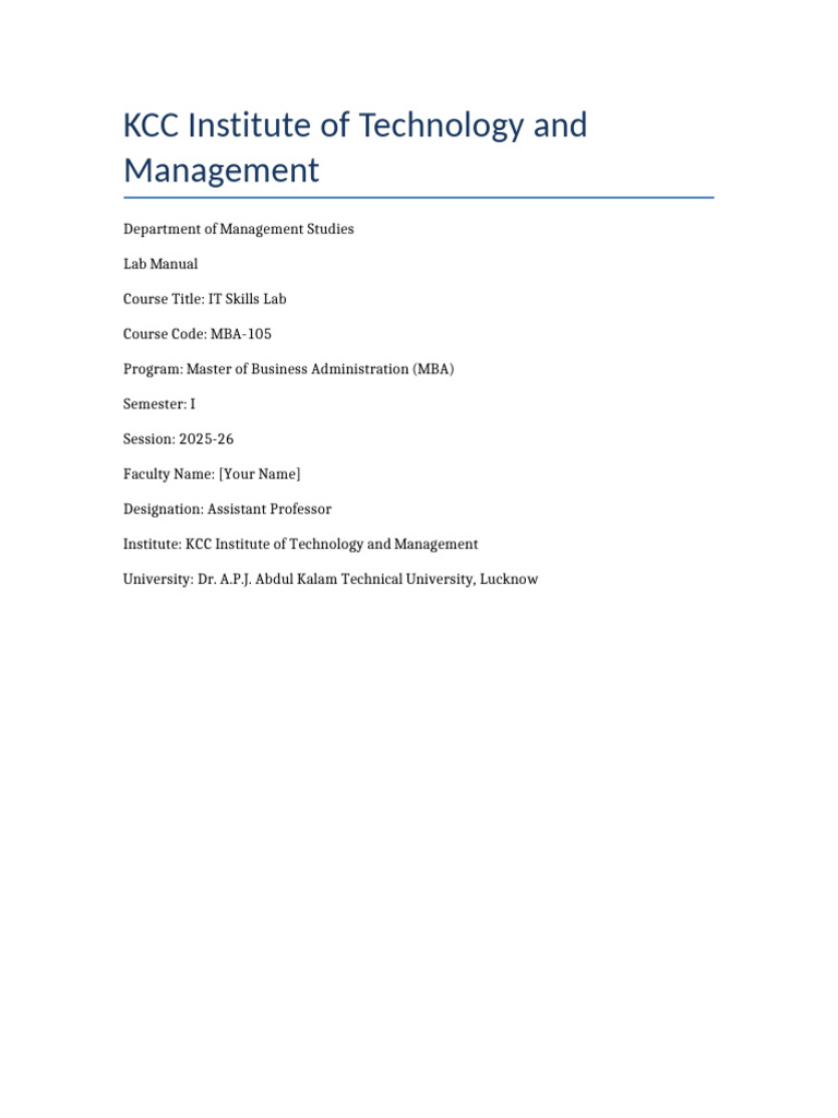 MBA Lab Manual Spreadsheet Units I II | PDF | Chart | Information Science
