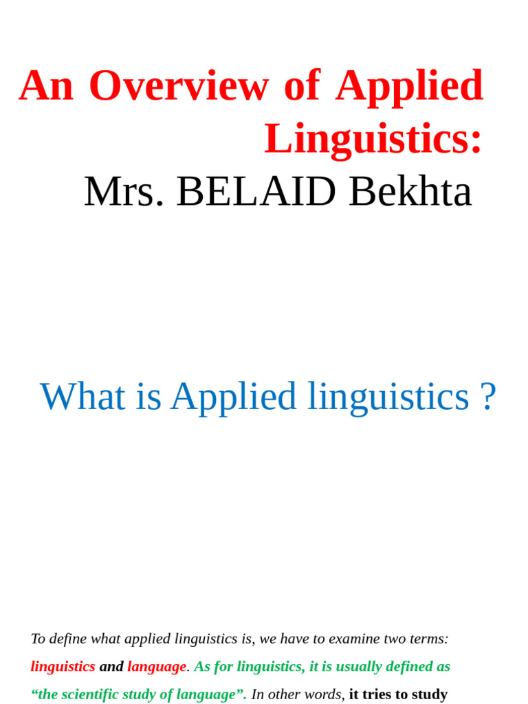 An Overview of Applied Linguistics | PDF | Linguistics | Applied Linguistics