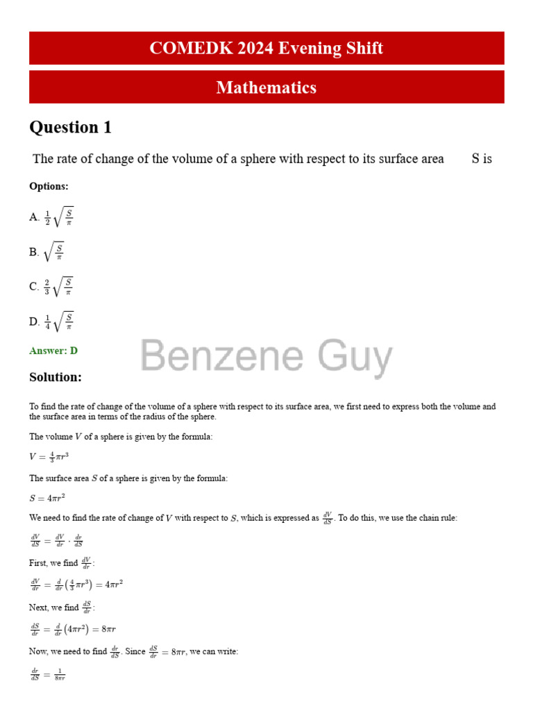 Comedk 2024 Evening Shift Maths Phy Chem | PDF | Trigonometric Functions | Logarithm