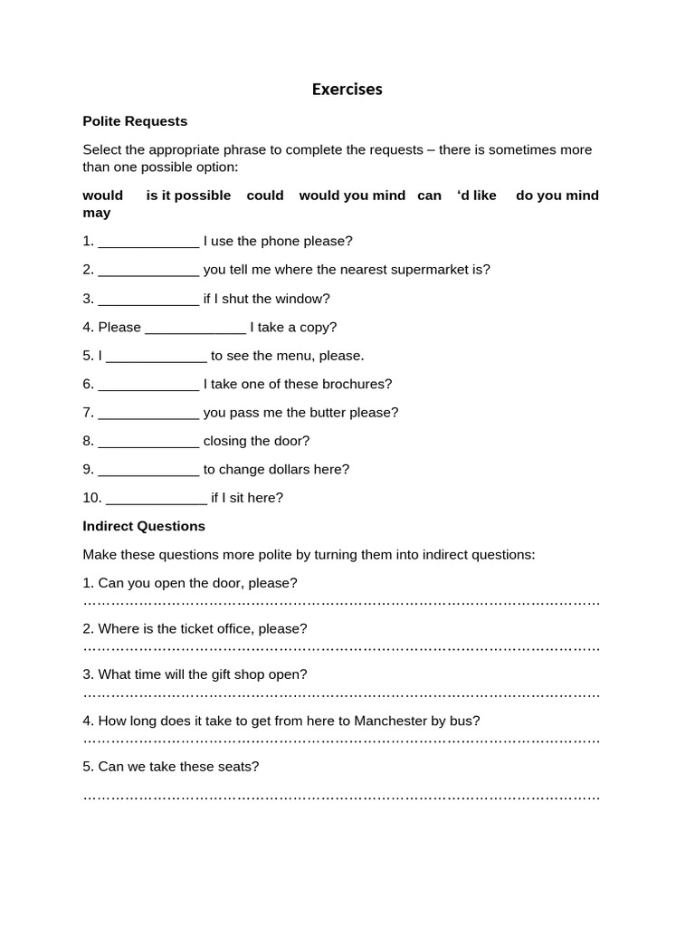 Polite Requests and Offers Exercises | PDF