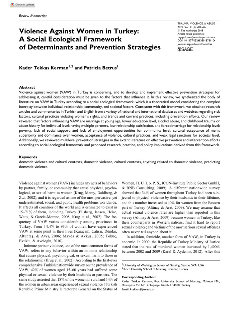Tekkas Kerman Betrus 2018 Violence Against Women in Turkey A Social ...