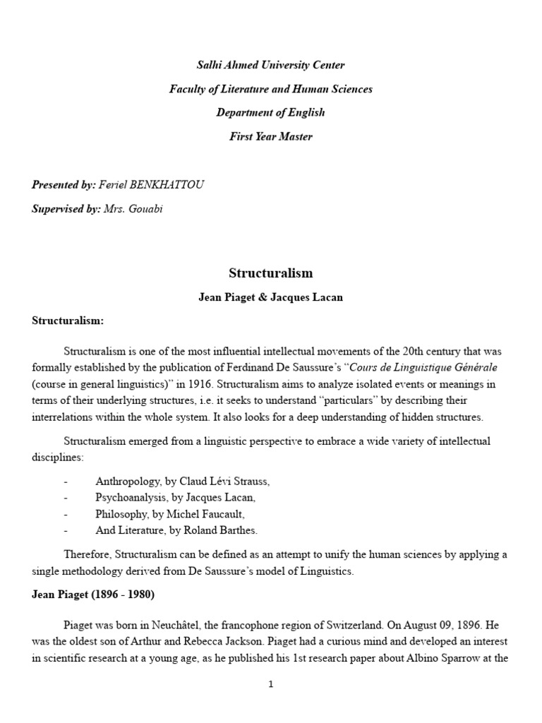 Structuralism, Piaget - Lacan - Summary | PDF | Jacques Lacan | Liberal ...