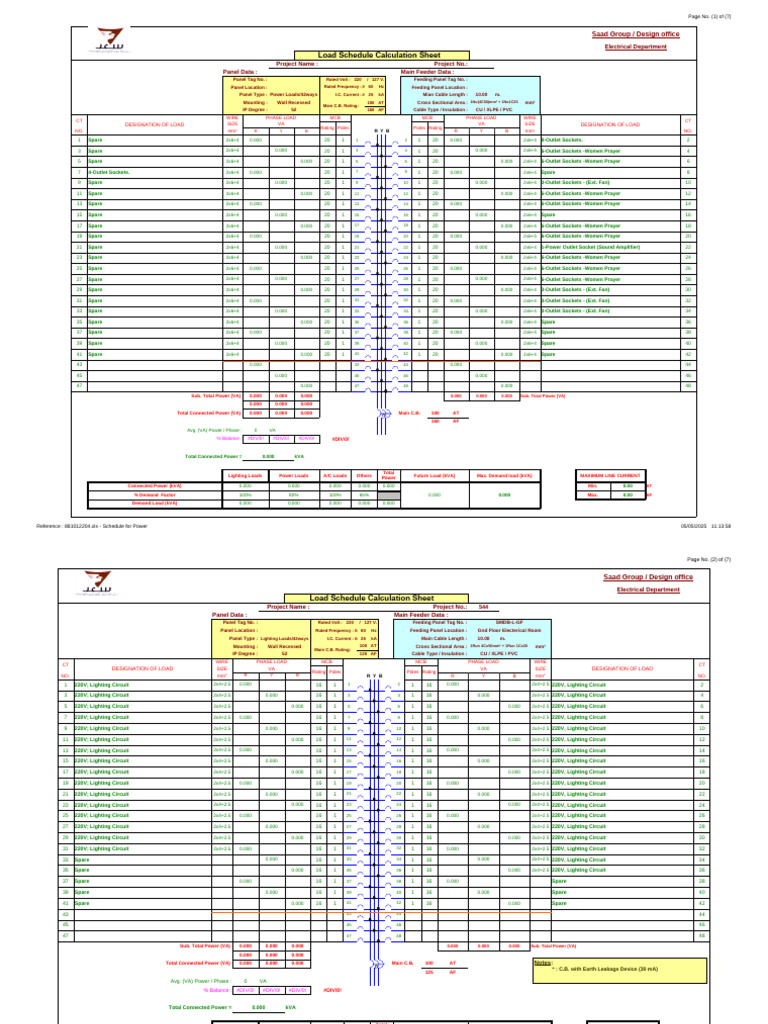 Electrical Load Schedule Calculation | PDF | Mains Electricity ...