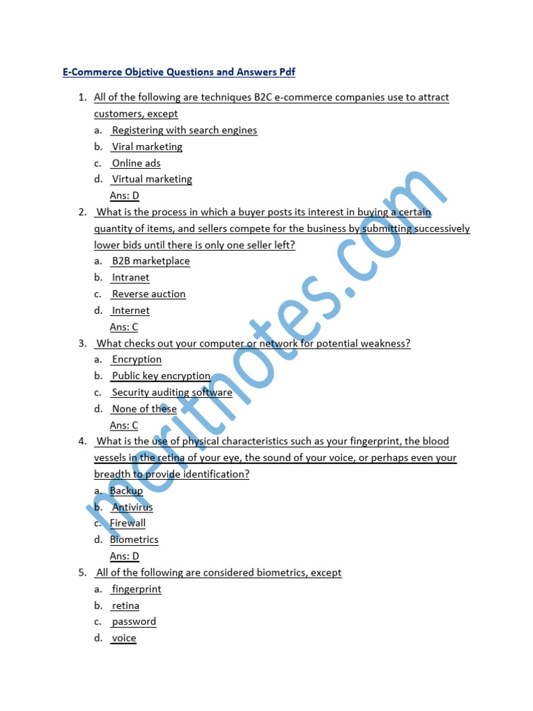 E Commerce Objective Questions | PDF