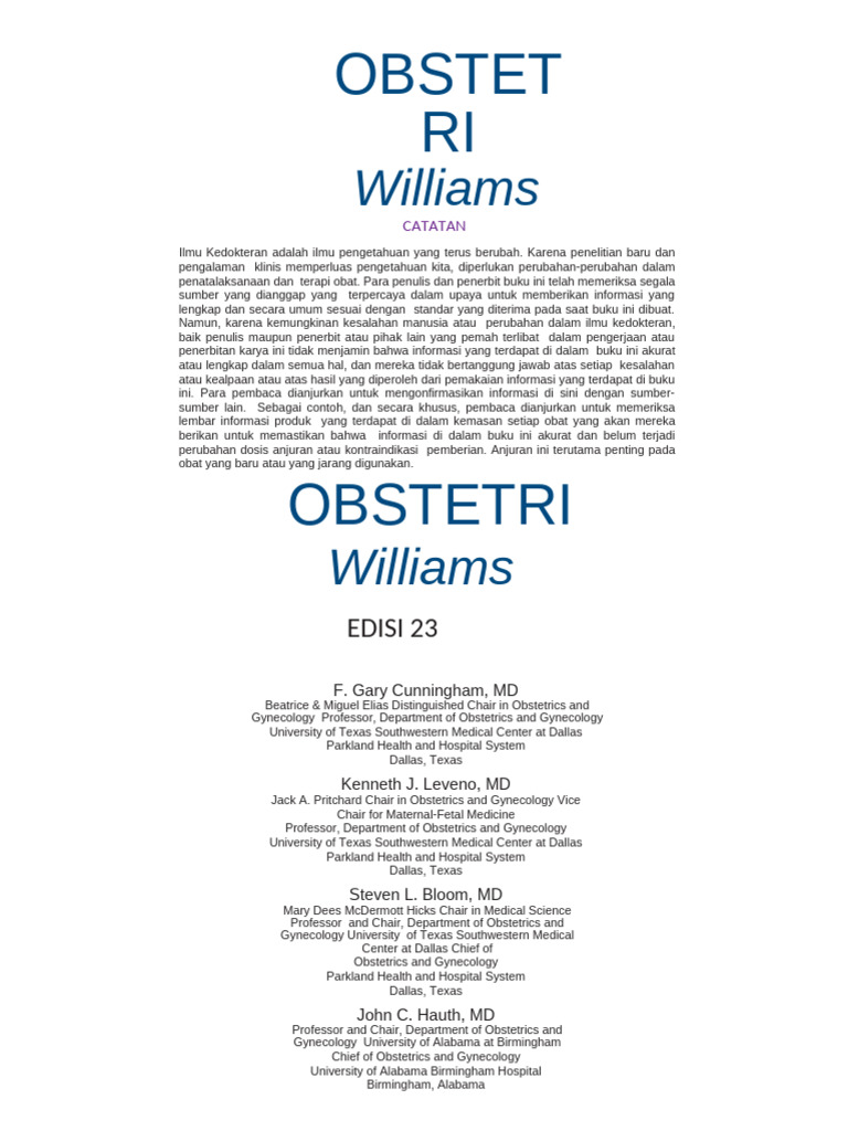 Williams Obstetrics 23rd Edition | PDF