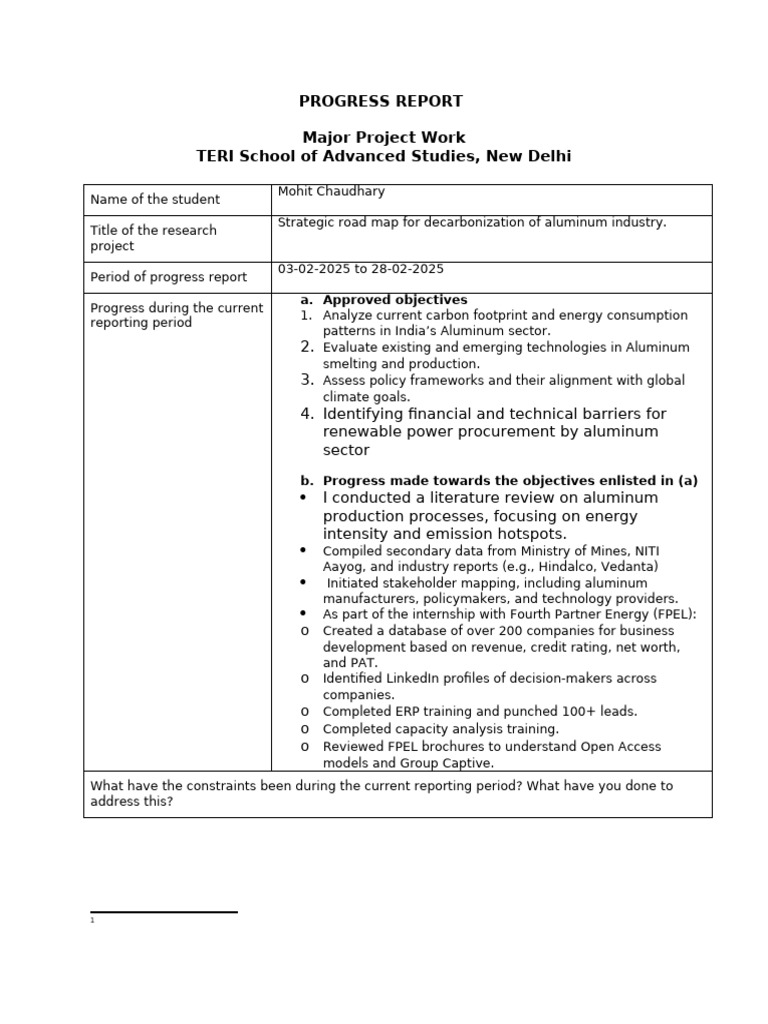 MohitChaudhary MBA ProgressReport 1 | PDF | Climate Change Mitigation | Policy
