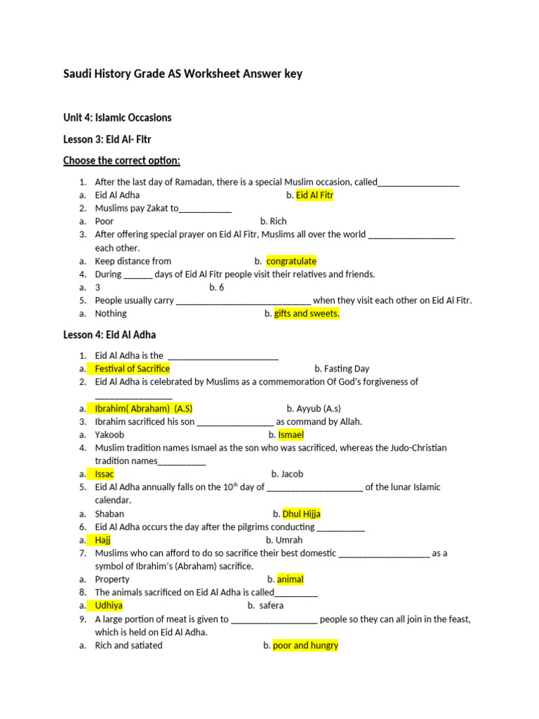 Saudi History AS Worksheet Answers | PDF | Riyadh