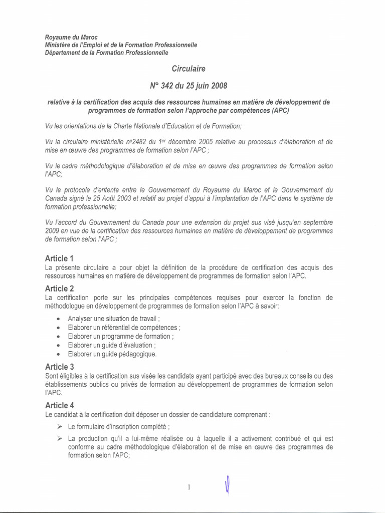 Circulaire Certification APC | PDF
