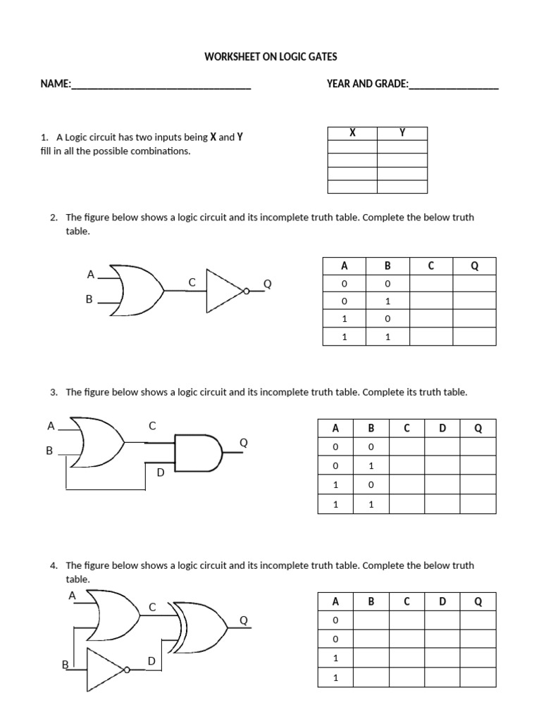 WORKSHEET-ON-LOGIC-GATES | PDF | Logic Gate | Logic