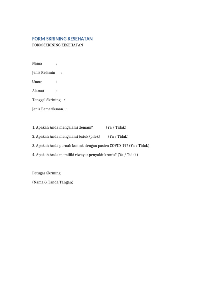 Form Skrining Kesehatan | PDF