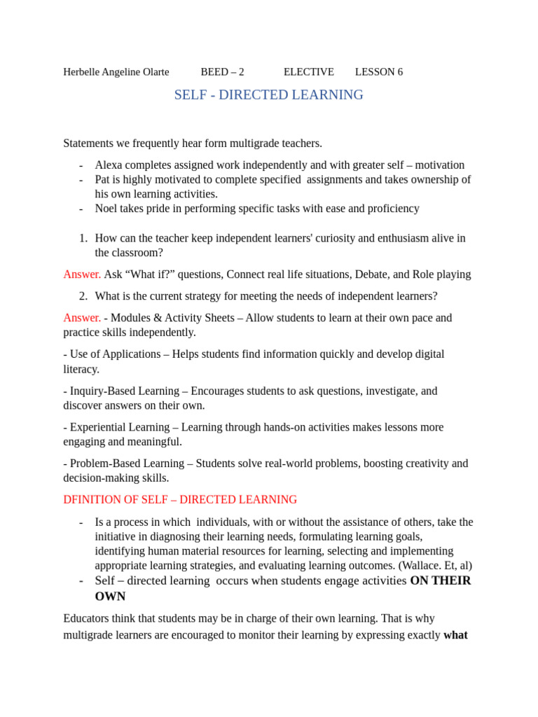 Self diected learning report | PDF | Learning | Creativity
