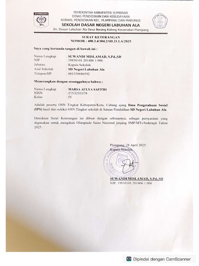 Surat Keterangan Marsa | PDF