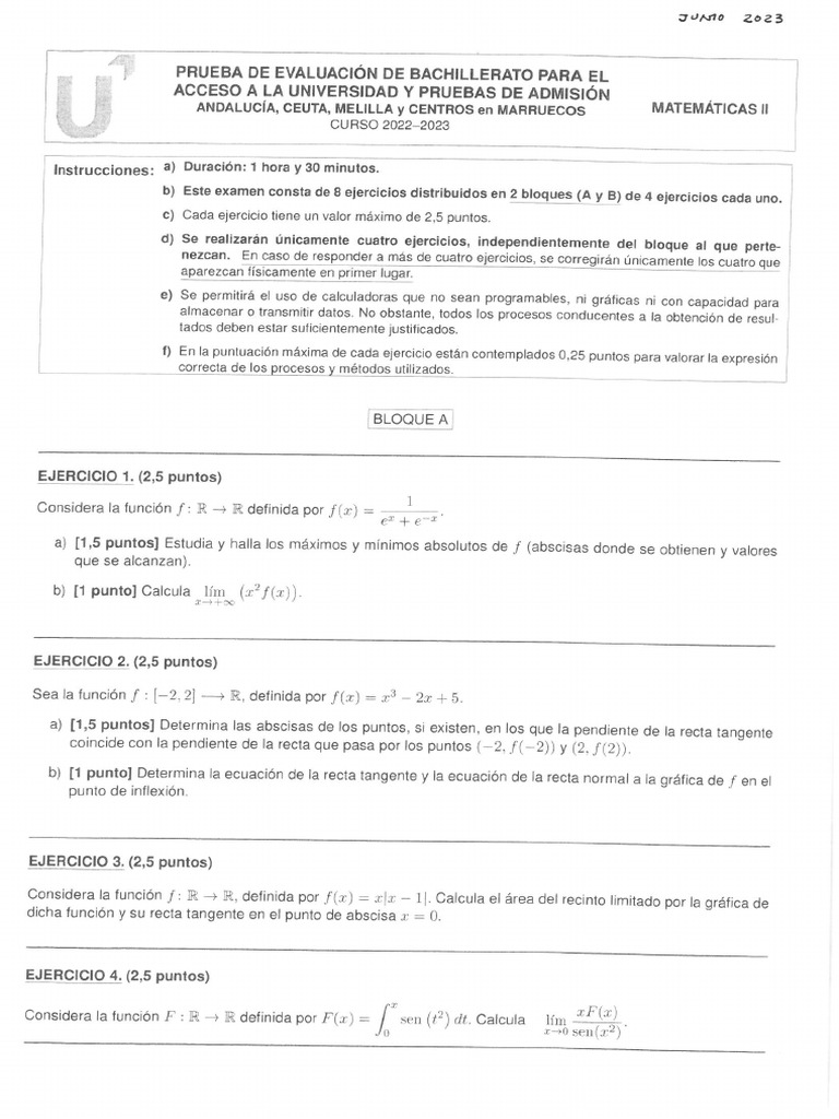 Examen selectividad 2023 Matematicas II | PDF