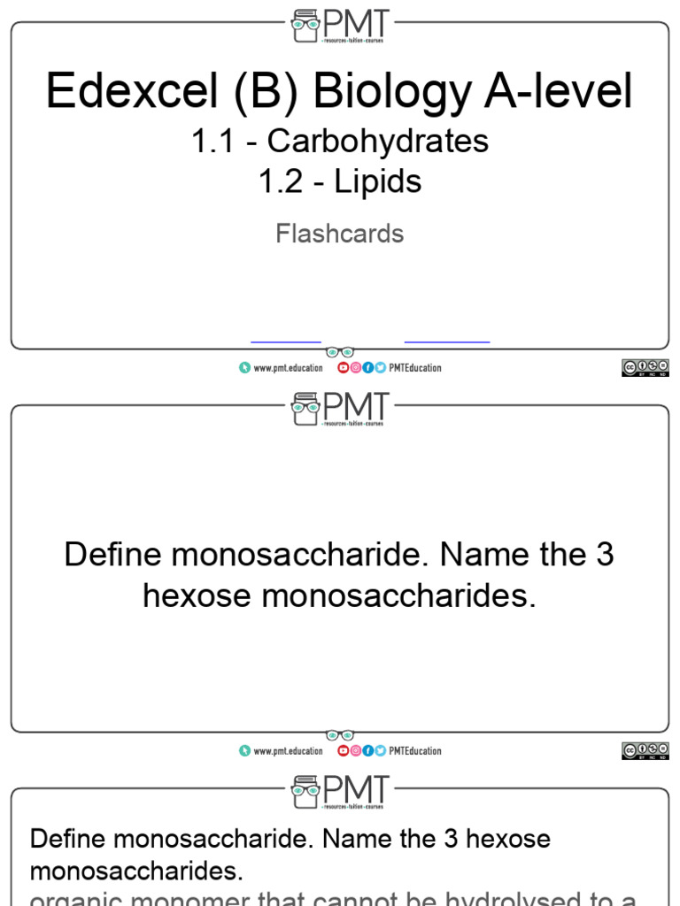 Flashcards - Topic 1.1 Carbohydrates + 1.2 Lipids - Edexcel (B) Biology ...