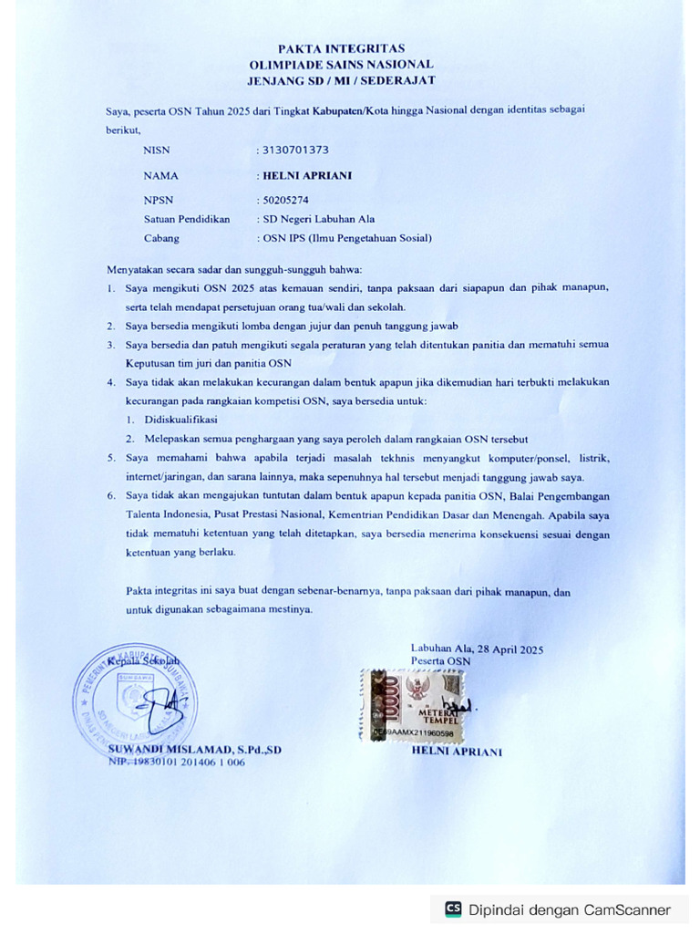 Pakta Integritas Helni | PDF