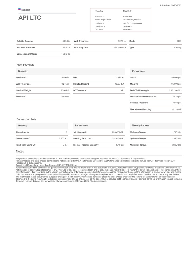 Api LTC: Pipe Body Data | PDF | Pipe (Fluid Conveyance) | Mechanical ...