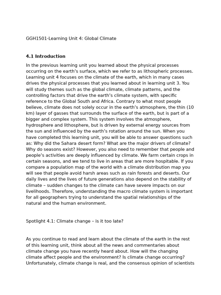 Learning Unit 4 - Global Climate | PDF | Climate | Precipitation
