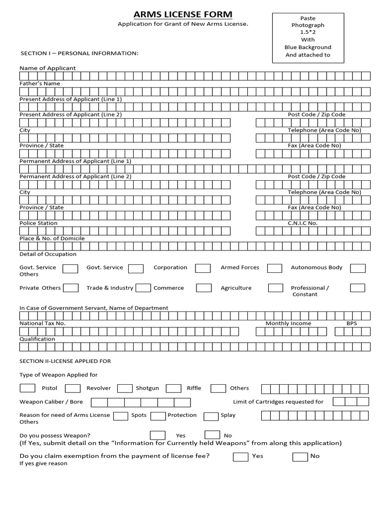 Arm Licence Form | PDF | Firearms | Ballistics