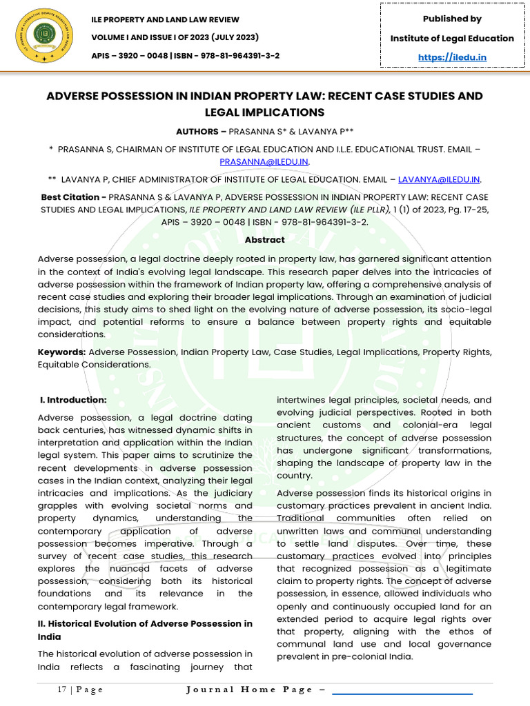 Recent Case Studies on Adverse Possession | PDF | Adverse Possession ...