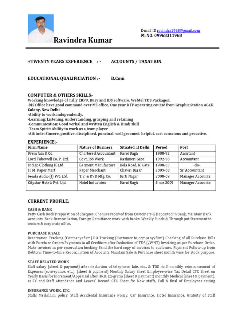 CV Ravindra Asst MGR Accounts 13 Yrs | PDF | Banks | Taxes
