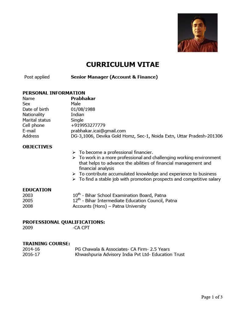 CV Prabhakar Manager Accts 10 Yrs | PDF | Budget | Expense