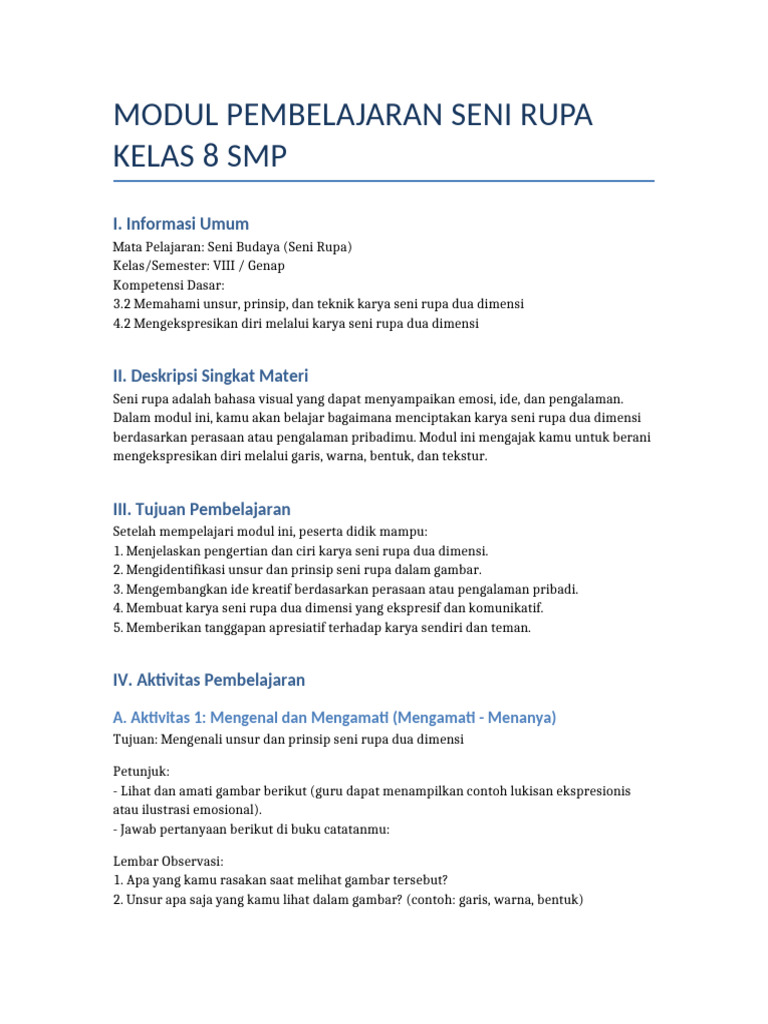 Modul_Seni_Rupa_Kelas_8 | PDF