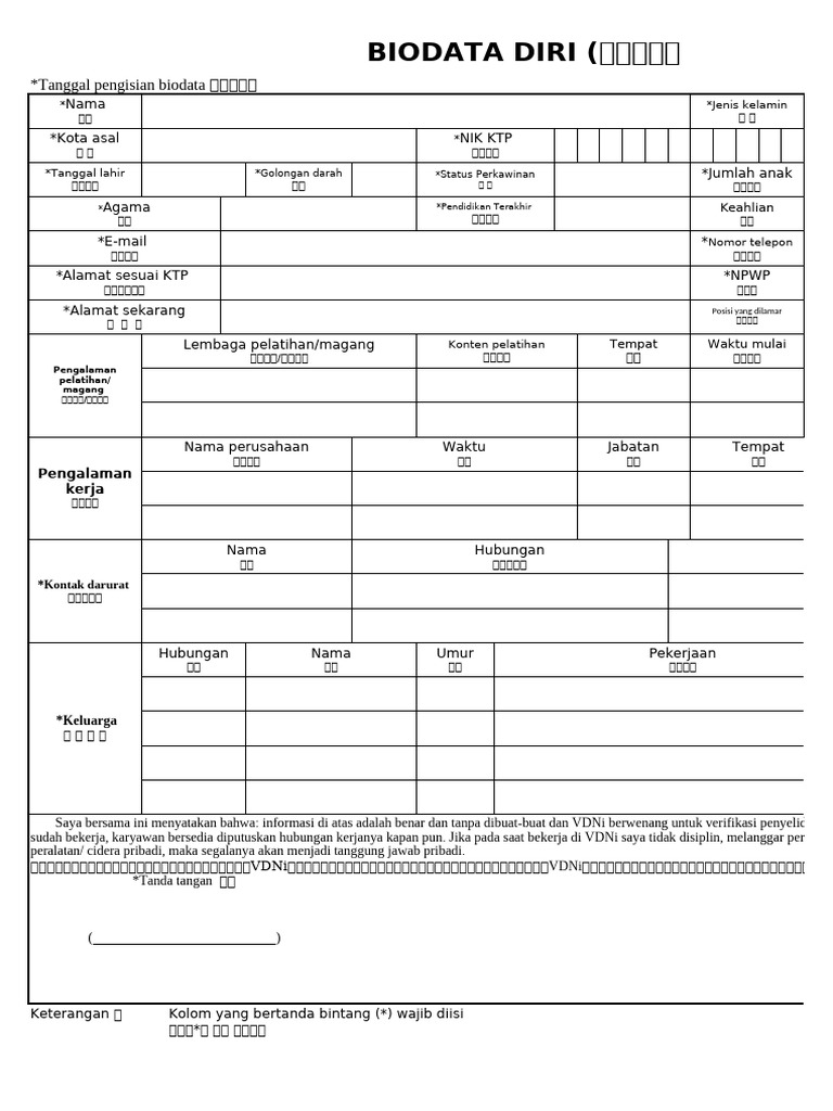 (B) Format Pengisian Biodata Diri | PDF