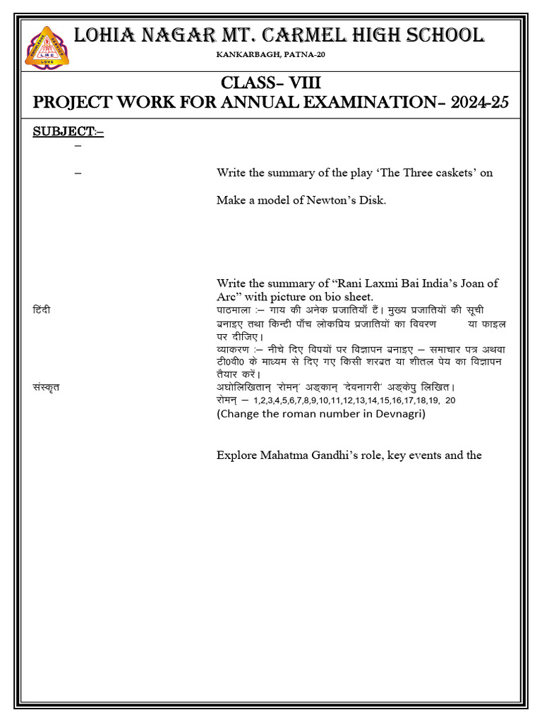Annual Exam24-25 Project Work - Class 8 | PDF