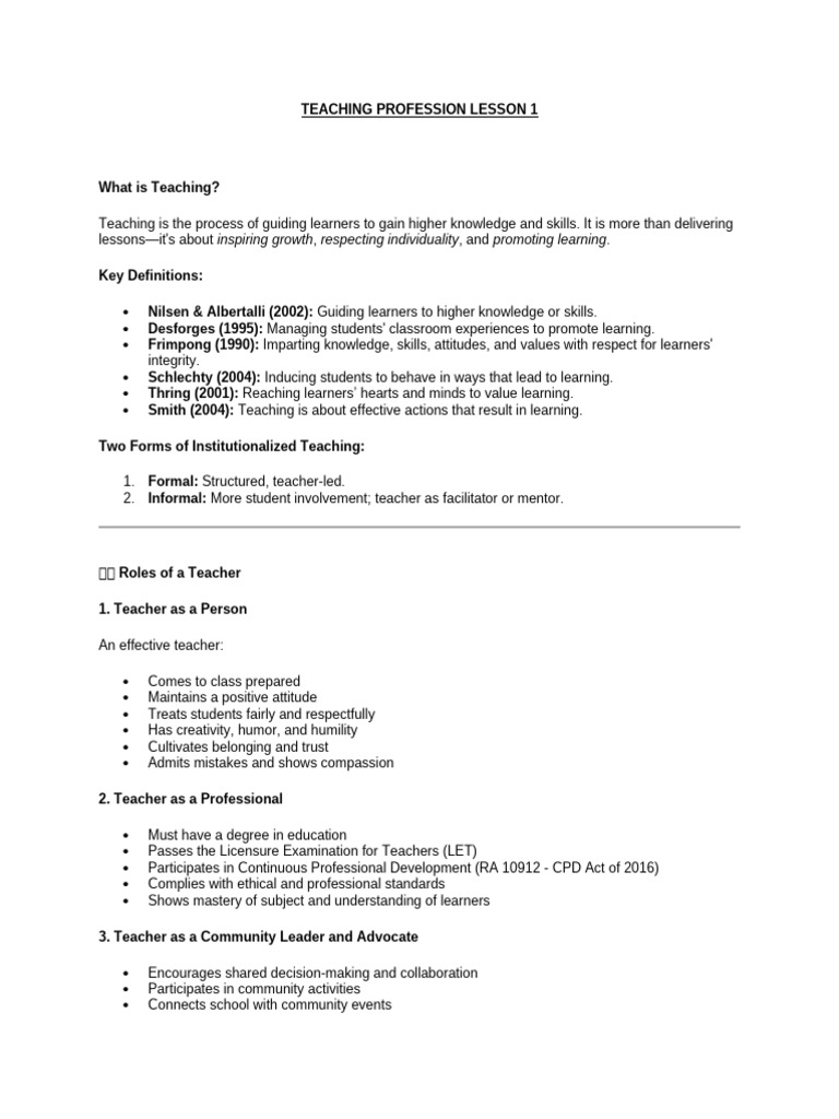 Teaching Profession Reviewer | PDF | Teachers | Learning