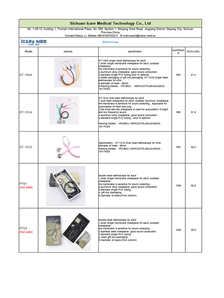 Stethoscope Price List and Models | PDF | Materials