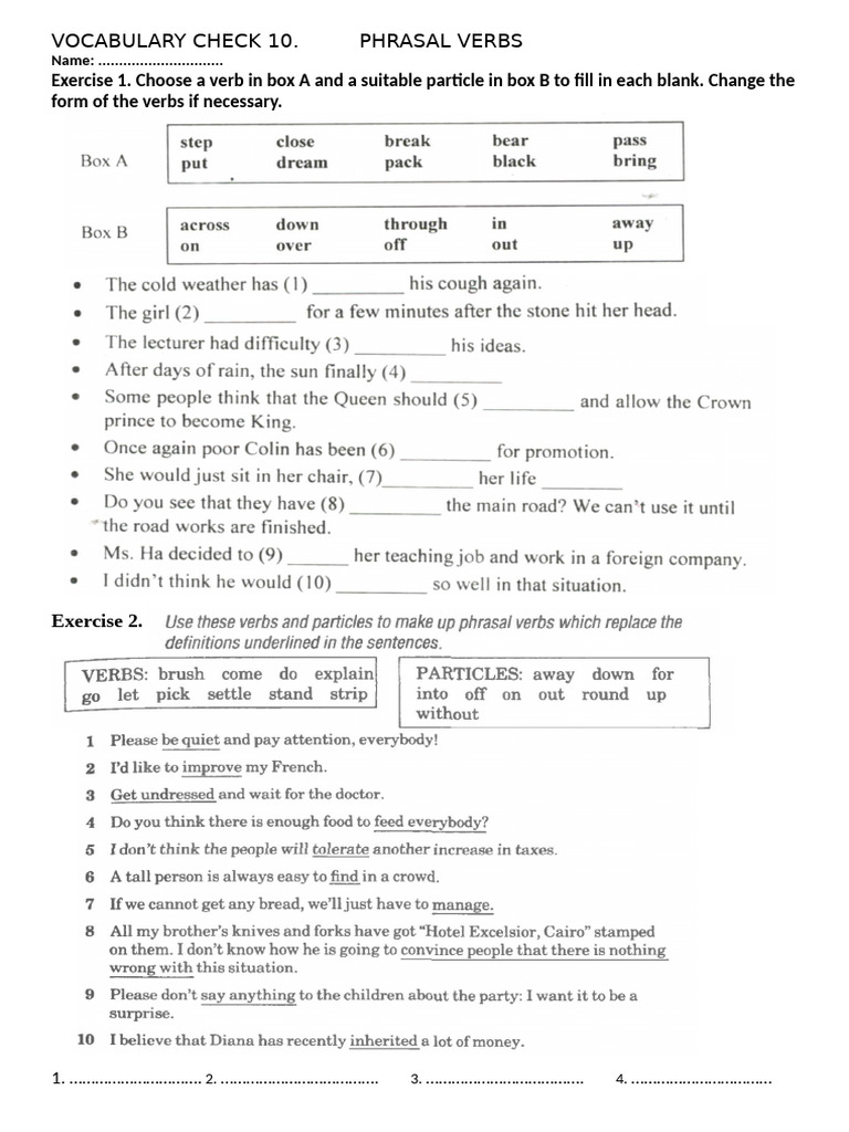 Vocabulary Check 10. Phrasal Verbs | PDF | Linguistic Typology ...