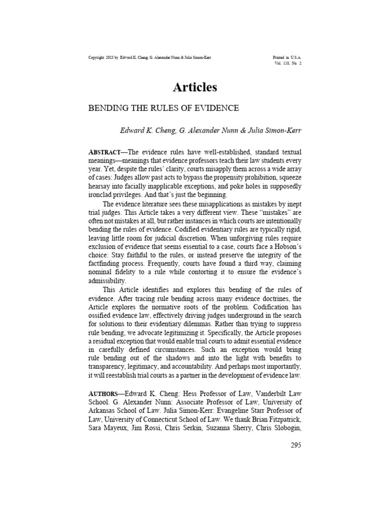 Cheng2023, Bending the Rules of Evidence | PDF | Evidence (Law ...