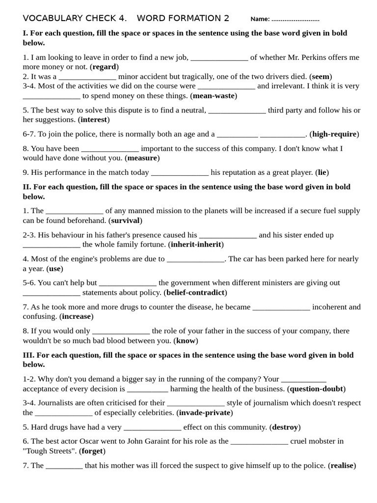 Vocabulary Check 4. Word Formation 2 | PDF | Alternative Medicine