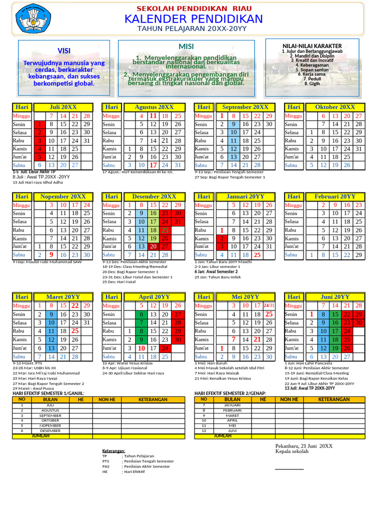 Kalender Pendidikan 20XX-20YY | PDF