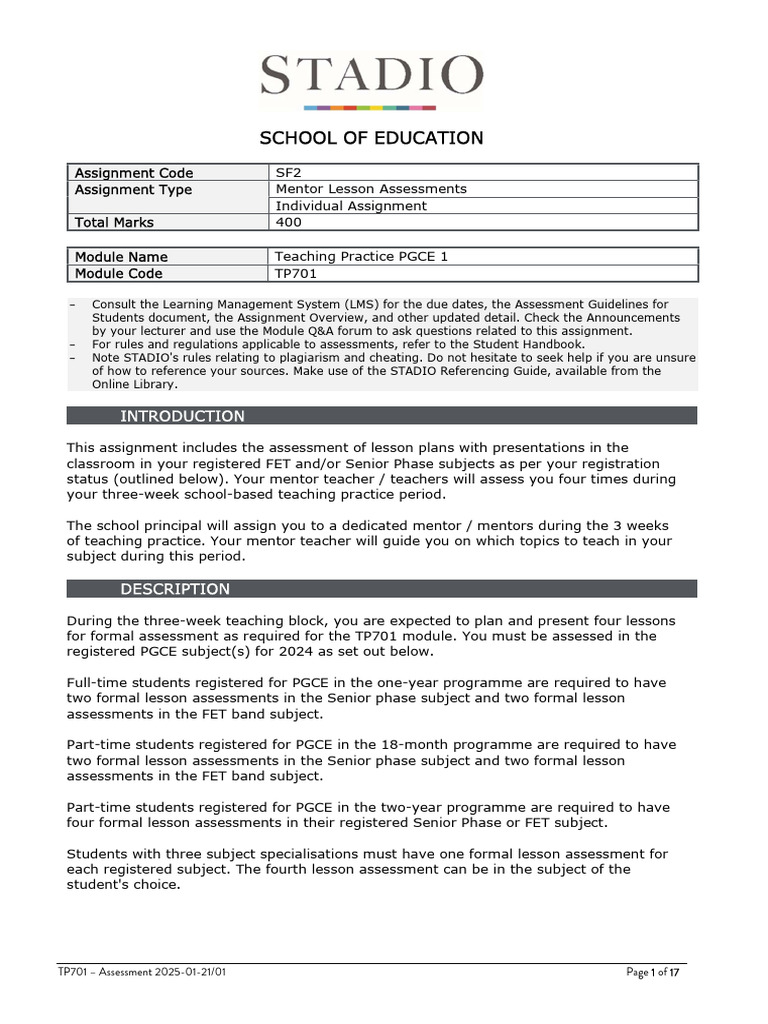 Mentor Lesson Assessment Guidelines | PDF | Lesson Plan | Learning